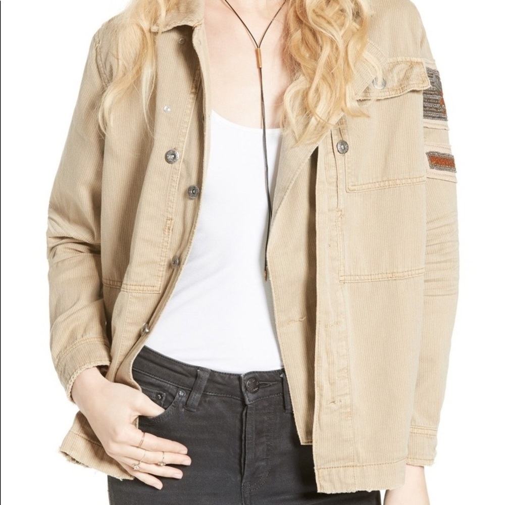 Free People Embroidered Military Jacket Tan Size S - Gem
